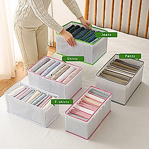 EIIXMSO Wardrobe Clothes Organizer and Storage with Support Board - 2 Pcs of 7 Grids , Large Foldable Closet Drawer Storage Boxes for Jeans T-shirt Pants Legging (Green)