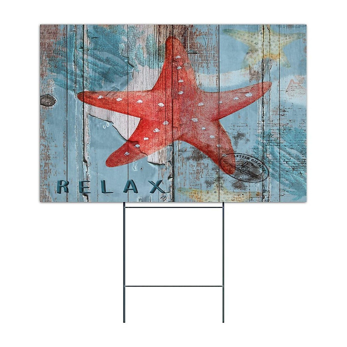 Ocean Nautical Beach Theme Underwater Starfish Yard Sign 12x18 Inch Sea Animal Turtle Octopus Crab Customized Lawn Signs with Stakes for House Rent Outdoor Decoration