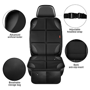 XHYANG Car Seat Protector 1 Pack Car Seat Cushion Mat Thickest Padding,Waterproof 600D Fabric Car Seat Covers for Non-Slip Backing Mesh Pockets for Baby and Pet (1 Seat Protector)