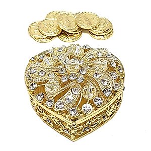 Wedding Unity Coins - Arras de Boda - Heart Shaped Box with Decorative Rhinestone Crystals 78 (Gold)