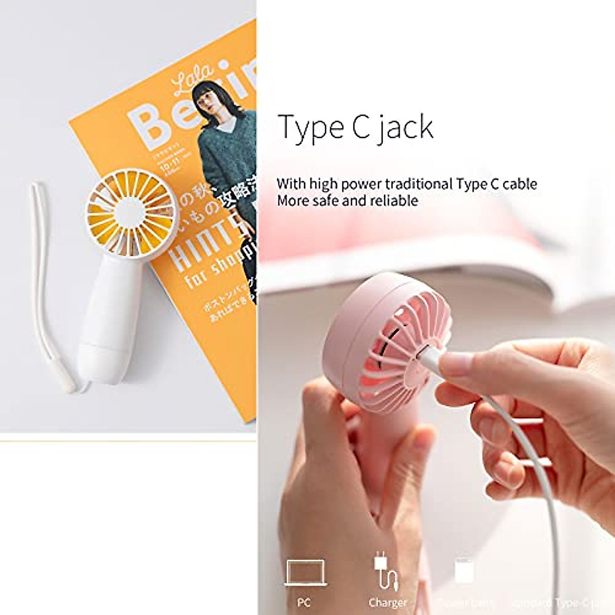 NO Mini Handheld Fan, USB Desk Small Personal Portable Stroller Fan with 4800mAh Rechargeable Battery, Cute Pocket Design Electric Fan 8-25H Working Hours for Travel Office Outdoor Summer Gift(PINK)