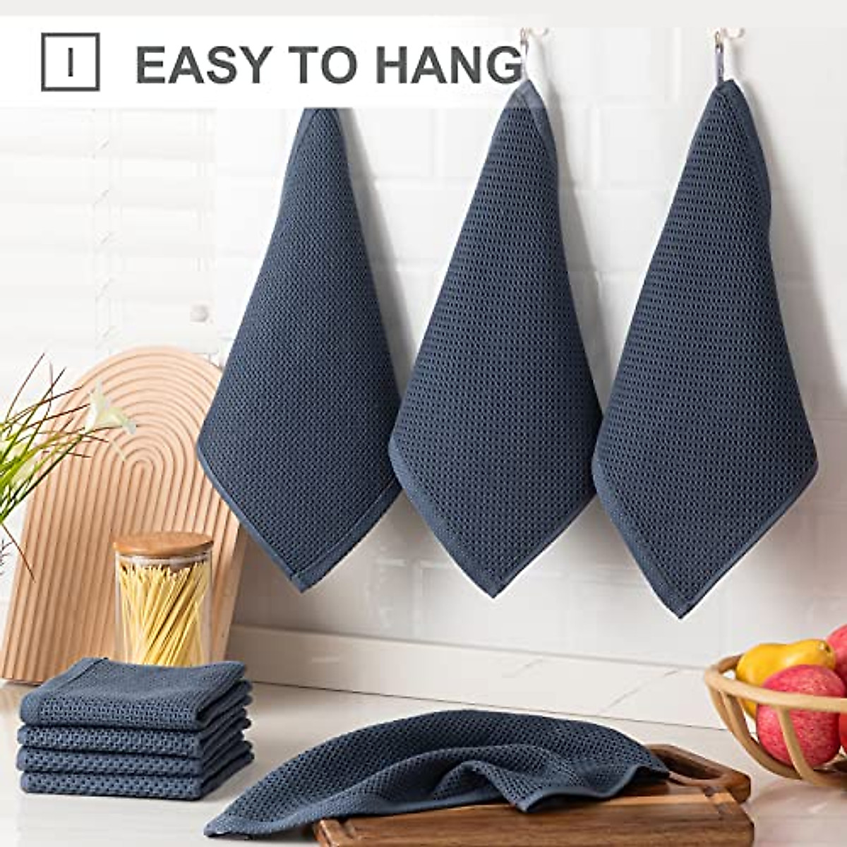 joybest Cotton Kitchen Dish Cloths, 8-Pack Waffle Weave Ultra Soft Absorbent Dish Towels Washcloths Quick Drying Dish Rags, 12x12 Inches, Dark Gray