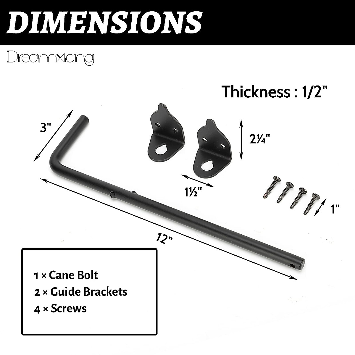 12" Heavy Duty Cane Bolt Gate Drop Rod Hardware Ground Latch for Wood PVC Vinyl Metal Fences Gates, Double Doors, Black Solid Steel -1 Pack