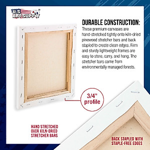 U.S. Art Supply 16 x 16 inch Stretched Canvas 12-Ounce Triple Primed, 6-Pack - Professional Artist Quality White Blank 3/4" Profile, 100% Cotton, Heavy-Weight Gesso - Acrylic Pouring, Oil Painting