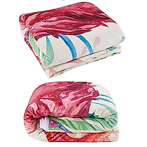 VIVILINEN Flannel Throw Blankets Flamingo Pattern Super Soft Fleece Plush Lap Blankets for Bed Couch Sofa (55"x 72", White)