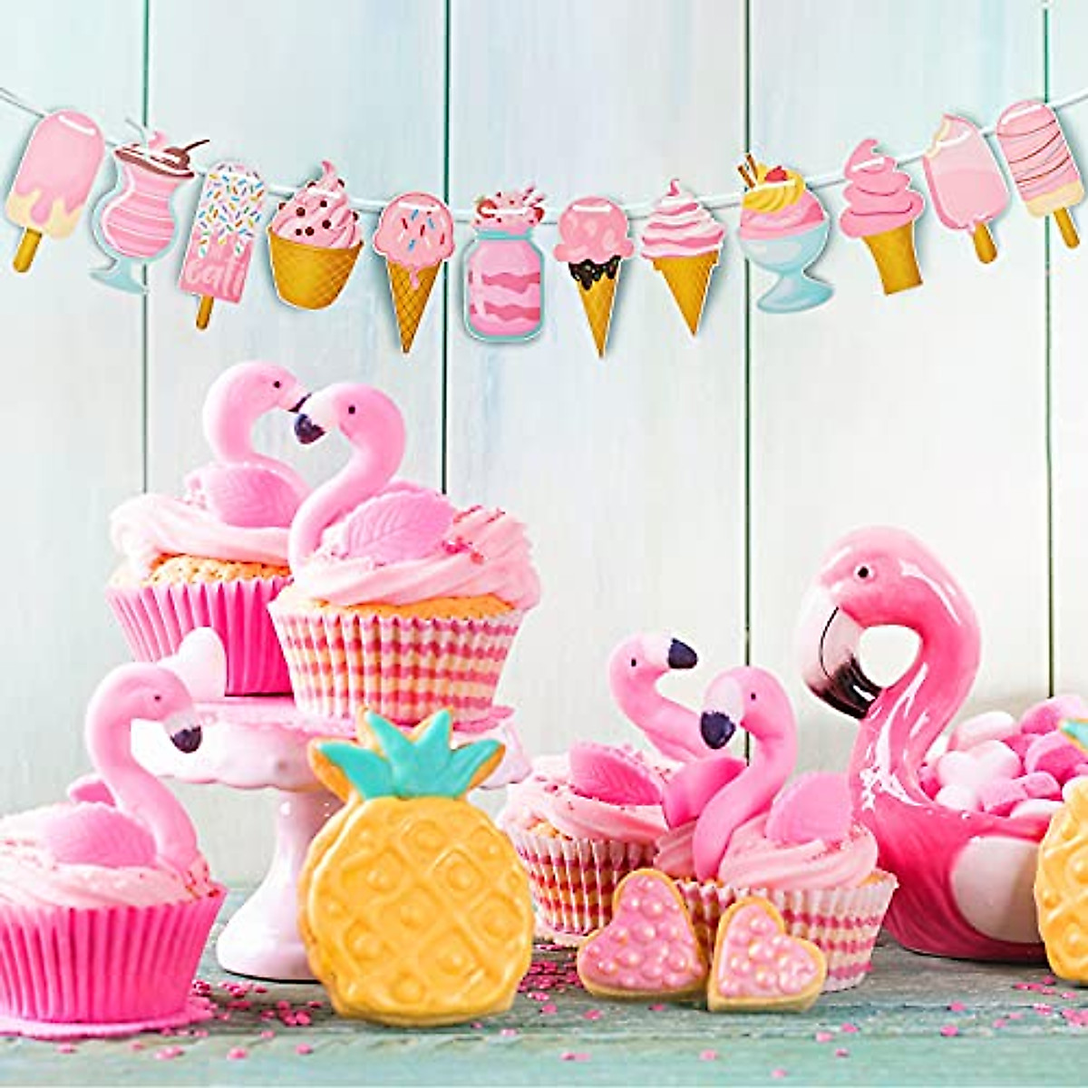 2 Pieces Ice Cream Banner Banner Ice Cream Theme Party Decoration Party Supplies Signs Streamer Decor for Events Holidays School Summer Pool Beach Kid Happy Birthday Party