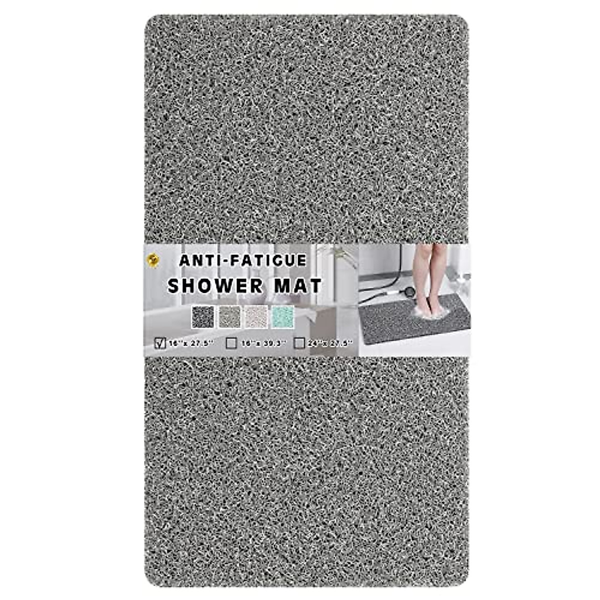 Rzoysia 0.6" Thick No Suction Cups Non Slip Shower Mat, 16"x27.5", Two Colors Design Anti-Dirty Bathtub PVC Loofah Massage Foot Mat for Bathroom, Quick Drying, Anti-Fatigue