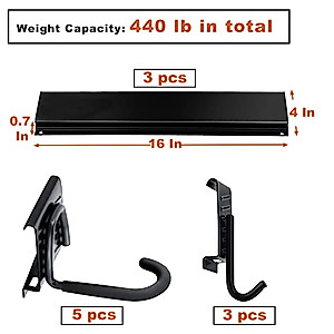 Wallmaster Bike Rack Garage Stand, Wall Mount 5 Bike Hanger Storage Organization, Vertical Bicycle Hooks for Indoor Space Saving (8 Hooks and 3 Rails)