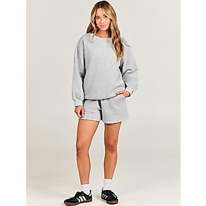 ANRABESS Women 2 Piece Outfits Sweat Shorts Sets 2025 Oversized Casual Lounge Matching Set Sweatsuit Tracksuit Clothes Light Grey Small