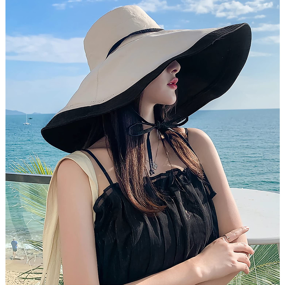 HUAMULAN 7" Wide Brim Women Summer Sun Floppy Hat Beach Bucket Fishing Hats Reversible Foldable Travel UV Protection