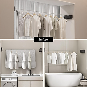 Danpoo Retractable Clothesline Outdoor/Indoor, Double Lines for Hanging Clothes with 13.8 Ft Steel Wire, Heavy Duty Clothing Line Wall Mounted, Black