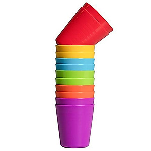 Klickpick Home - Set of 12 Kids Plastic Cups - 8 oz Children Drinking Cups Tumblers Reusable - Dishwasher Safe - BPA-Free Cups for Kids & Toddlers Bright Colored - Unbreakable Toddler Cups