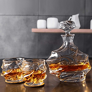 KANARS Crystal Whiskey Decanter Set, 27 Oz Emperor Decanter with Old Fashioned Glasses for Liquor Bourbon Scotch Tequila Snifter, Unique Christmas Gifts for Men Dad Grandpa Brother Adult