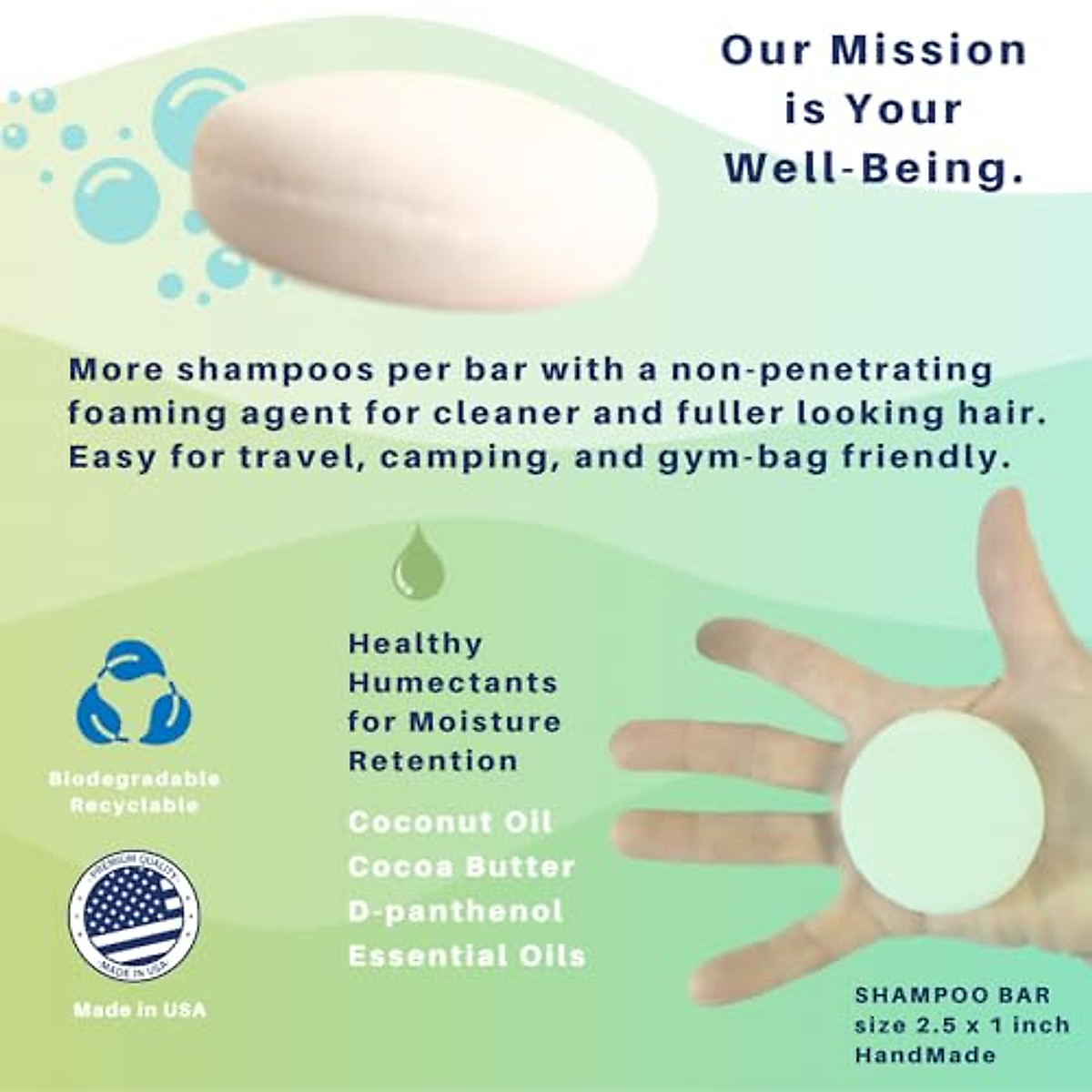 SpiraLeaf Shampoo & Shave Bar, Essential Oils, Limited Ingredients, Concentrated Formula, USA Made (Evergreen)