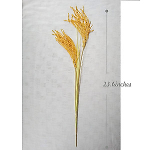 Mousidr Fake Grain Plant Artificial Paddy Rice Flowers Yellow Natural Plants for Home Office Hall Shop Window Garden Decoration (12 Packs 23.6inches)
