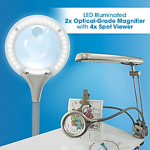 OttLite Ultimate 3-in-1 Craft Lamp, (Floor, Table and Clamp-On Lamp) 24w Energy Efficient Light Bulb for Bright Natural Daylight - Built-in Outlet, Adjustable Neck, 2X Magnifier & Versatile Height