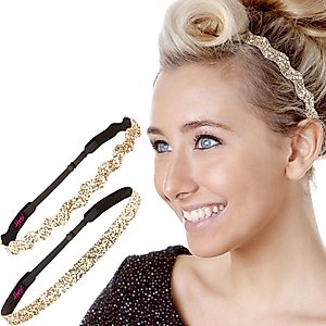 Hipsy Women's Adjustable NO SLIP Bling Glitter Headband Mixed Pack (Golden Rod 2pk)