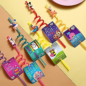 24 Mouse Straws with 2 Cleaning Brush 6 Designs Great for Mickey Theme Birthday Minnie Party Favors and Party Supplies
