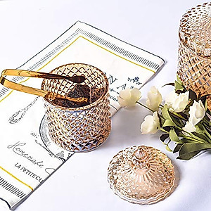 Rainie Love Home Basic Food Storage Organization Set-Crystal Diamond Faceted Jar with Crystal Lid,Suitable as A Candy Dish,Cookie Tin,Biscuit Barrel,Decorative Candy Jar (Amber, 12 oz)