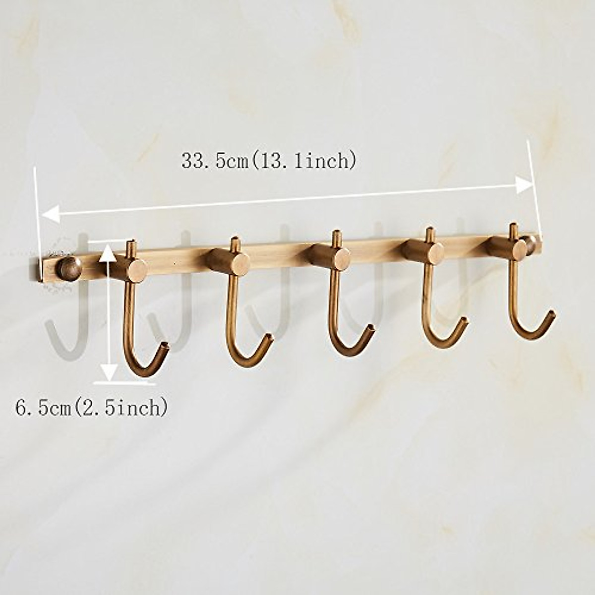YUTU Bronze 5 Hooks Brass Towel Racks Brushed Antique Coat Hat Hooks Wall Mounted Bathroom