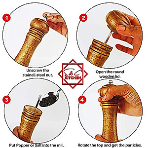 Wooden Pepper Mill or Salt Mill with a cleaning brush - 8 inch tall - Best Pepper or Salt Grinder Wood with a Adjustable Ceramic Rotor and easily refillable - Oak Wood Pepper Grinder for your kitchen