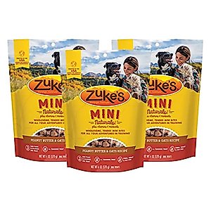 Zuke's Mini Naturals Dog Training Treats, Peanut Butter & Oats Recipe, Soft Dog Treats with Vitamins & Minerals, for All Breed Sizes, 6 OZ Bag (Pack of 3)