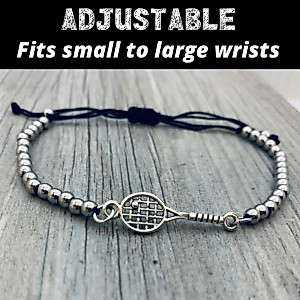 Infinity Collection Tennis Racket Bracelet, Tennis Jewelry, Adjustable Silver Beads on String Bracelet, Tennis Gifts For Women, Teens