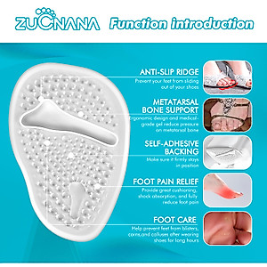 ZUCNANA Ball of Foot Cushions (2 Pairs Gel Shoe Inserts), Heel Inserts for Women, Non Slip Heel Pads, Heel Cushions for Women Foot Pain Relief and Comfort, One Size Fits Any (Clear)