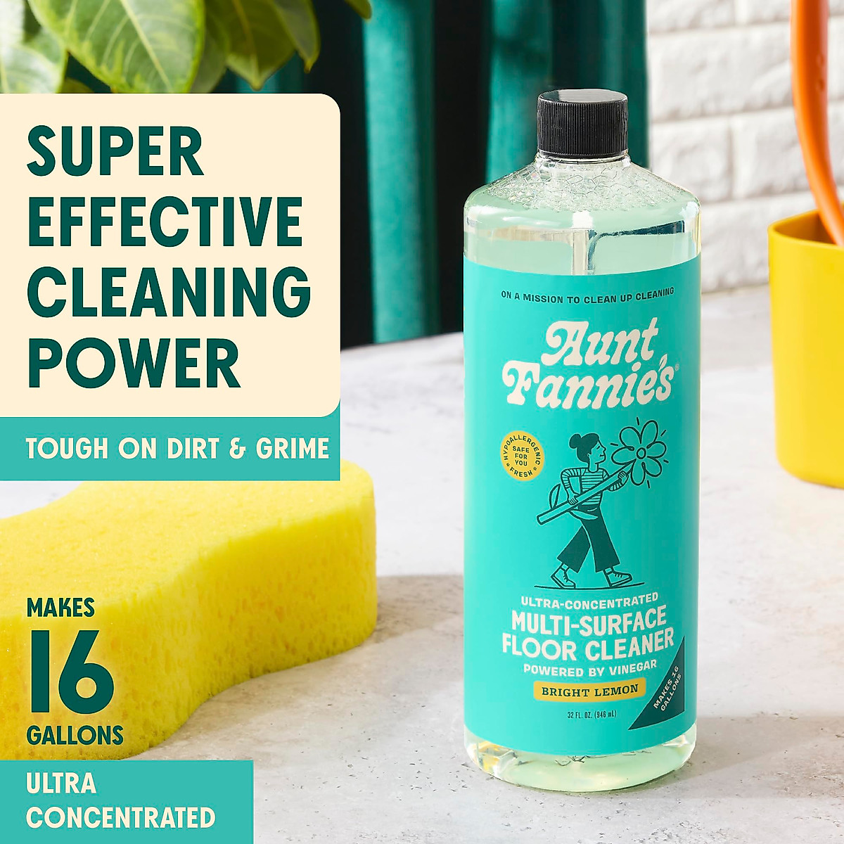 Aunt Fannie's Floor Cleaner Vinegar Wash Concentrate - Multi-Surface Cleaner, 32 oz. (Single Bottle, Bright Lemon)