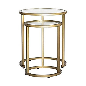 Studio Designs Home Camber Modern 20" and 14.5" Round Set of Nesting Tables in Gold/Clear Glass