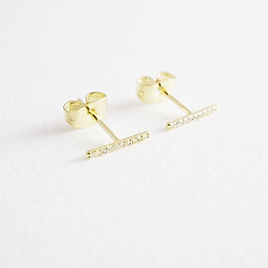HONEYCAT Skinny Midi Crystal Bar Earrings in 18k Gold Plated | Minimalist, Delicate Jewelry (G)