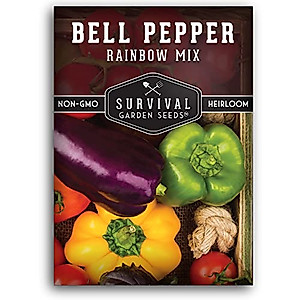 Survival Garden Seeds - Rainbow Bell Pepper Seed Mix for Planting - Packet with Instructions to Plant and Grow Delicious Sweet Peppers in Your Home Vegetable Garden - Non-GMO Heirloom Varieties