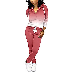 Nimsruc Two Piece Outfits For Women Casual Tracksuit Hoodie Jogging Suits Long Sleeve Sweatsuit Pants Sets Pink Gradient S
