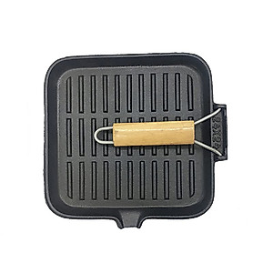 N/A Cast Iron Skillet Folding Handle Pan Grill Grill Fish Pan Household Frying Meat Striped Grill Pan Pan (Color : D, Size : 28cm)