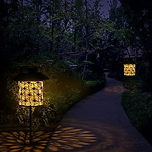 Bownew Outdoor Pathway Solar Lantern Outside Waterproof Metal Solar Powered Lights Decor for Garden Patio Deck Lawn Yard Porch Balcony, 2 Pack