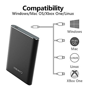 HWAYO 750GB Portable External Hard Drive, USB3.1 Gen 1 Type C Ultra Slim 2.5'' HDD Storage Compatible for PC, Desktop, Laptop, Mac, Xbox One (Black)