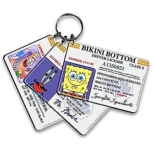 SpongeBob Bikini Bottom Drivers License Keychain Bundle - 3 Pack - SpongeBob, Patrick, Mr. Krabs Keychains
