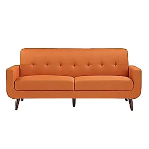 Lexicon Fitch 79" Mid-Century Polyester Fabric Sofa with Tufted Detail in Orange