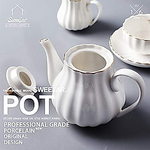 Sweejar Royal Teapot, Ceramic Tea Pot with Removable Stainless Steel Infuser, Blooming & Loose Leaf Teapot - 28 Ounce(White)