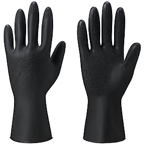 ThxToms Chemical-Resistant Reusable Latex Gloves, 5 Pairs Professional Hair Coloring Rubber Gloves for Painting, Cleaning, Hair Dyeing, Black, Small
