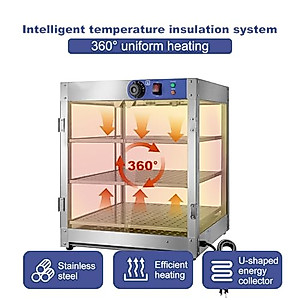 Commercial Countertop Food Warmer | 800 W Stainless Steel Countertop Heated Cabinet | 3-Tier Glass Food Warming Display Machine | 86-185°F Temp Control Food Heater for Buffet Restaurant