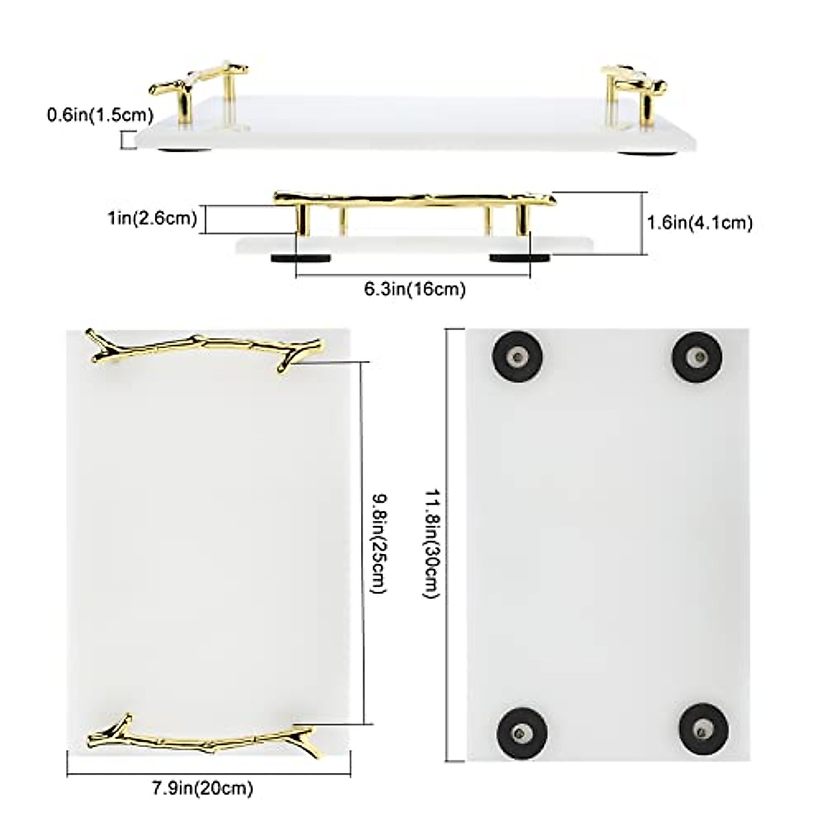 HighFree Marble Stone Decorative Tray with Gold Handles, Real Marble Tray, Handmade Jewellery Tray Catchall Tray Perfume Tray for Counter, Vanity, Dresser, Nightstand and Desk…