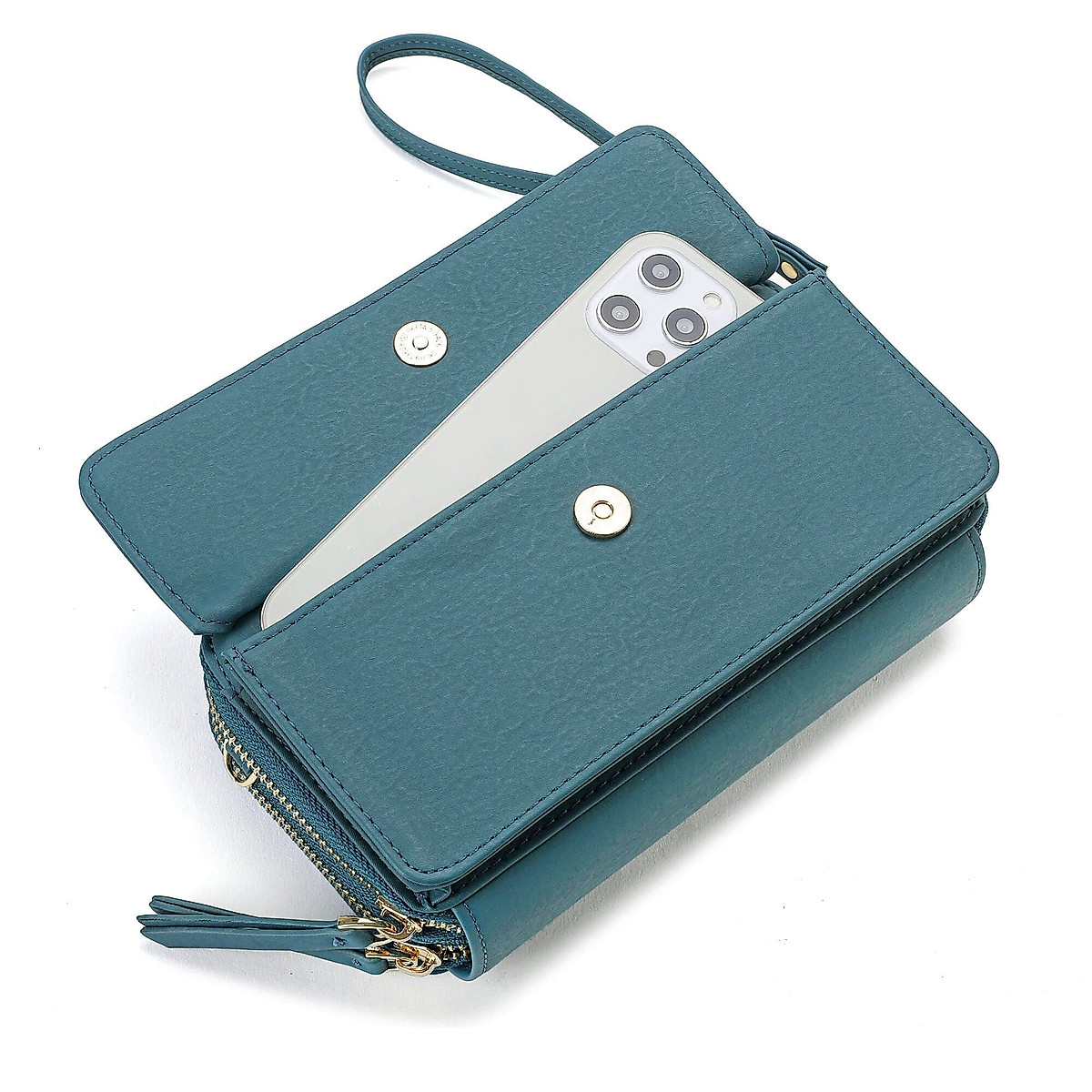 Women Crossbody Wallet Purse, Small Phone Bag With Shoulder Strap, Ladies RFID Wristlet Cross Body Mini Handbag Lightweight Turquoise Fabric