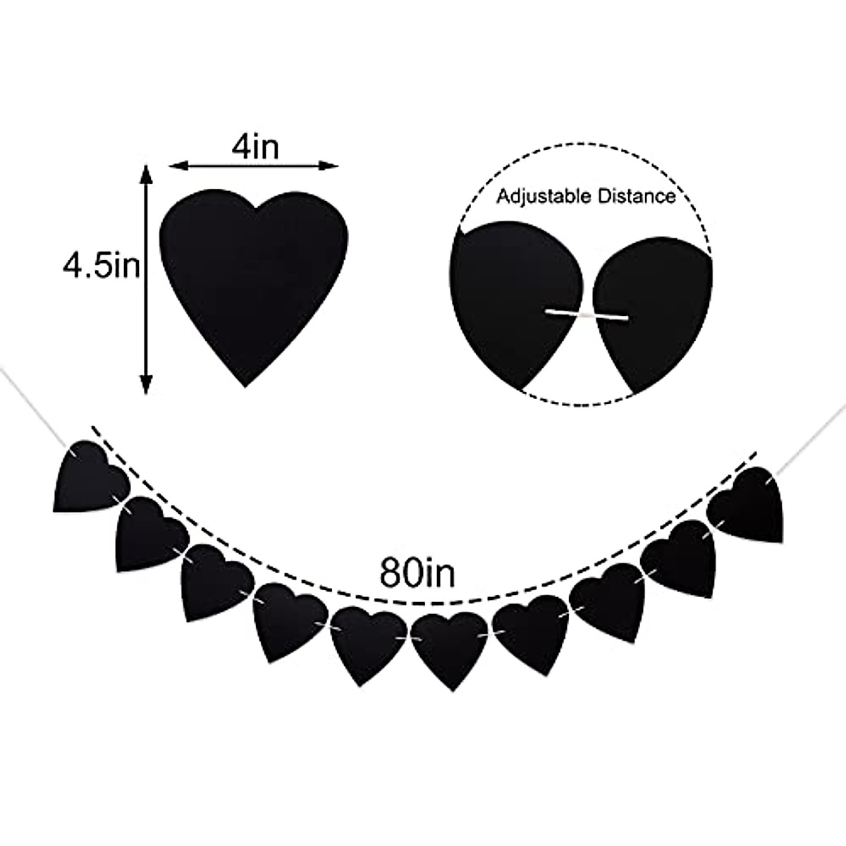 Gothic Wedding Decor - Old English Black Heart Banner - Wedding,Anniversary , Valentines banner (BLACK HEART)