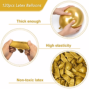 RUBFAC 120pcs Gold Balloons 12 Inches Chrome Metallic Balloons, Metallic Gold Balloons for Graduation Anniversary Wedding Party Supplies Garland Arch Decoration