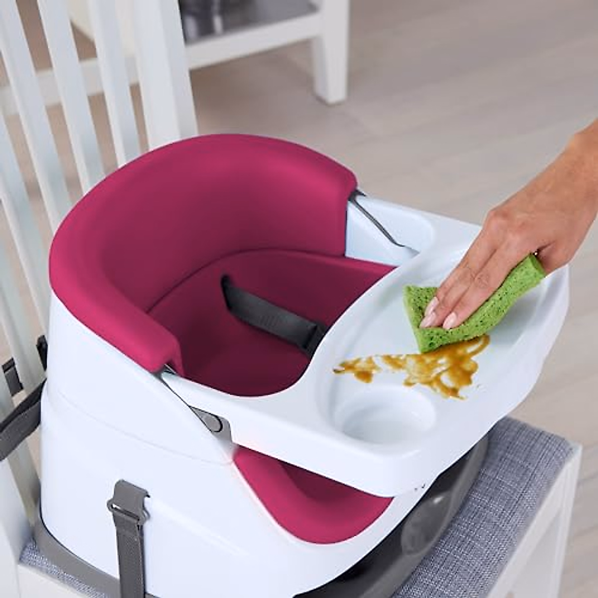 Ingenuity Baby Base 2-in-1 Booster Feeding and Floor Seat with Self-Storing Tray - Pink Flambe