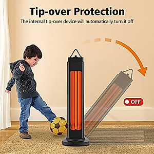 Electric Patio Heater, Oscillating Outdoor Heater for Instant Warm, Infrared Space Heater with Tip-Over Protection, Portable Handle, Super Quiet, Radiant Tower Heater for Garage Large Room, Black