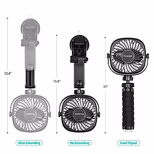 Foonsen Rechargeable USB Stroller Fan, Portable Car Fan, Car Seat Fan, Desk Fan, Flexible Tripod Clip on Bed, Bike, and Crib, Battery Powered, Jet Black