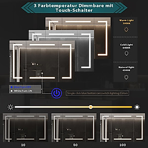DICTAC Medicine Cabinets with Mirrors and Led Lights 39.4''x23.6'' Wall Bathroom Mirror with Storage and Charging Station Wall Mounted 3 Doors Mirror Medicine Cabinet Organizer with Storage,White