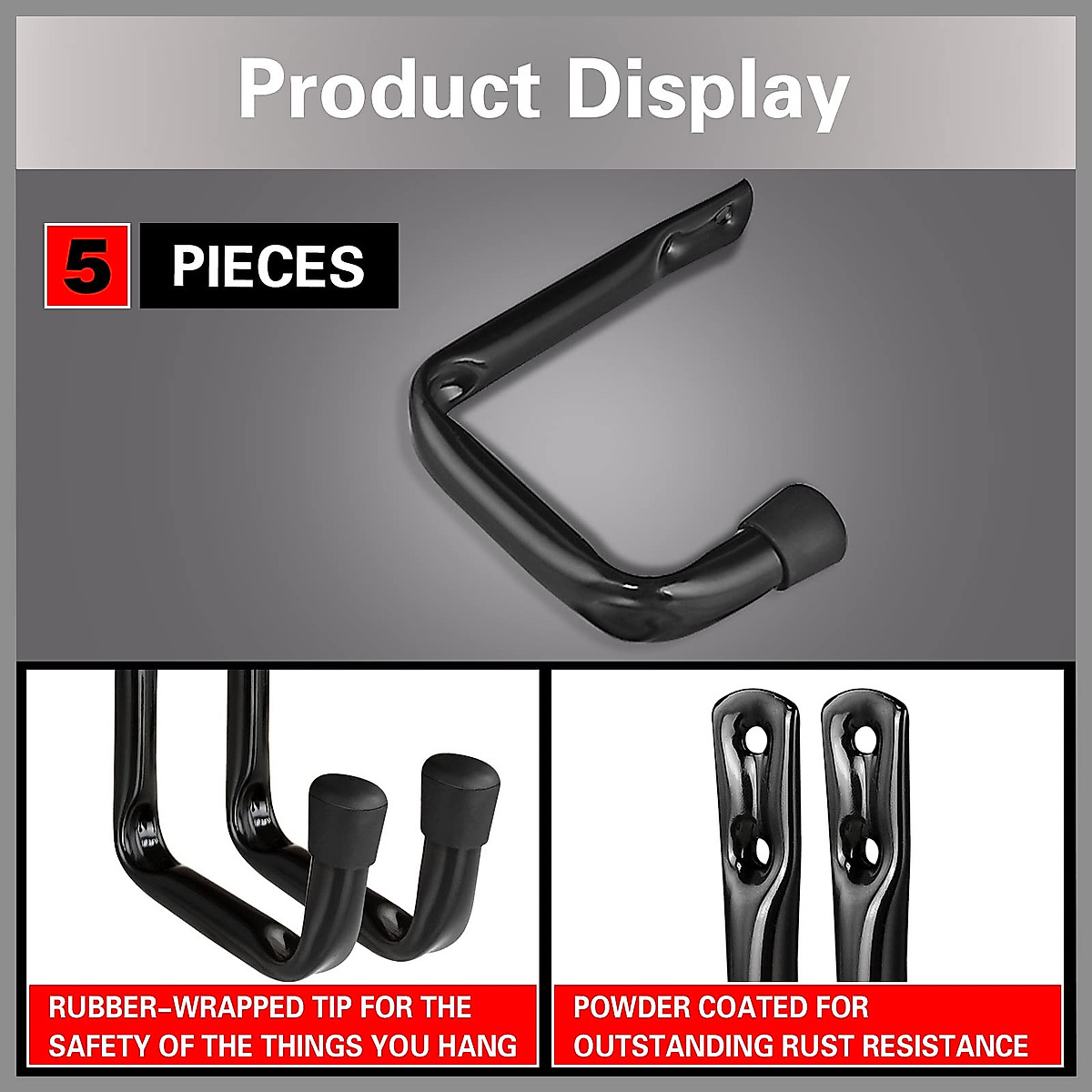 Dreecy J Utility Hooks For Hanging Heavy Duty Garage Storage Utility Hooks For Garage Wall, Color Black, 5 Pack